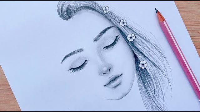 آموزش طراحی با مداد با موضوع صورت دختر با چشم بسته